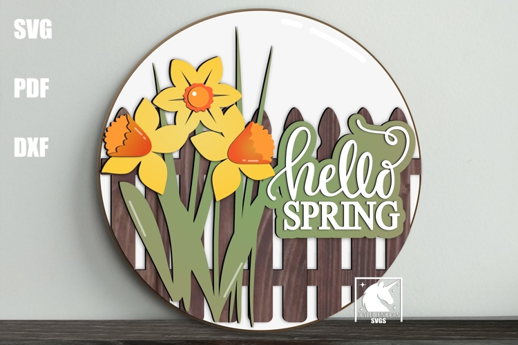 Hello Spring Flower Sign SVG | Spring Daffodil Round Sign