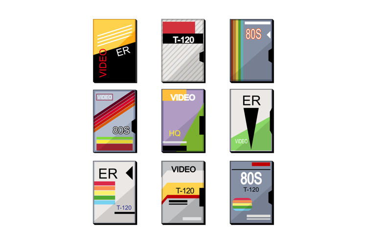 Collection of nine retro vhs video cassette tapes