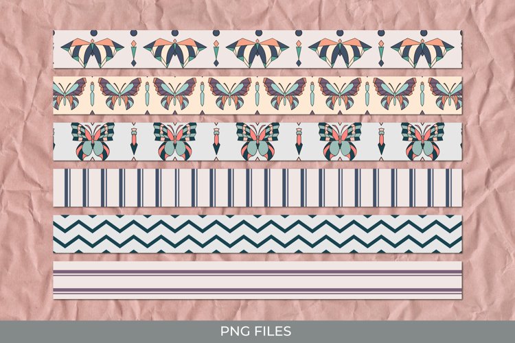Vintage Art Deco Butterfly Seamless Pattern Strips