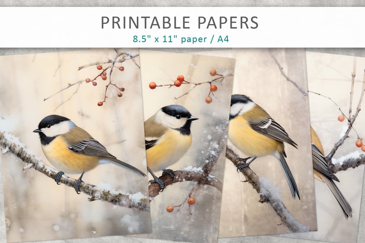 Vintage Winter Bird Junk Journal, digital paper