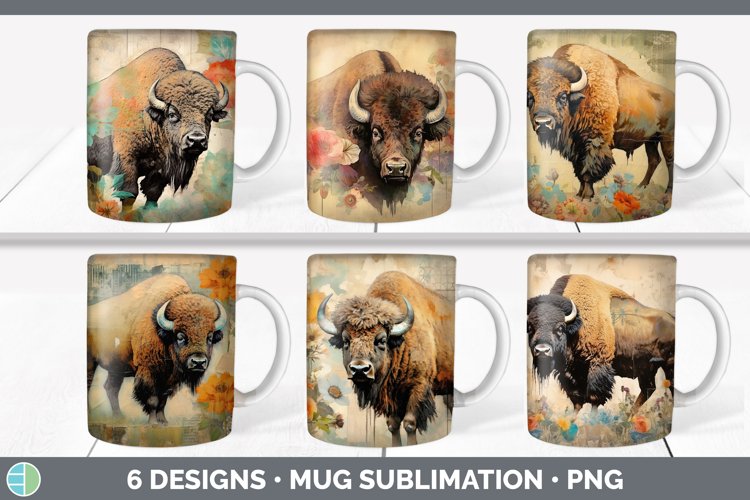 Vintage Bison Mug Wrap | Sublimation Coffee Cup Designs Bund