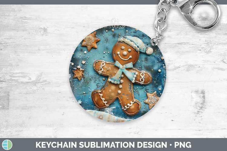Vintage Blue Christmas Gingerbread Man Keychain Sublimation