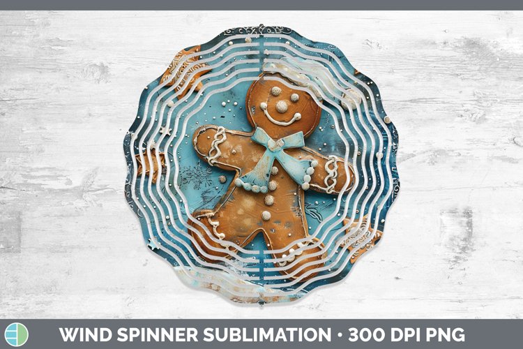 Vintage Blue Christmas Gingerbread Man Wind Spinner Sublimat
