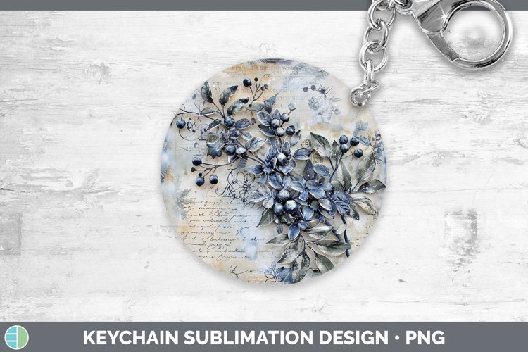 Vintage Blue Christmas Mistletoe Keychain Sublimation Keyrin
