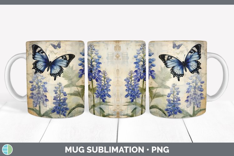 Vintage Bluebonnet Flowers Mug Wrap | Sublimation Coffee Cup