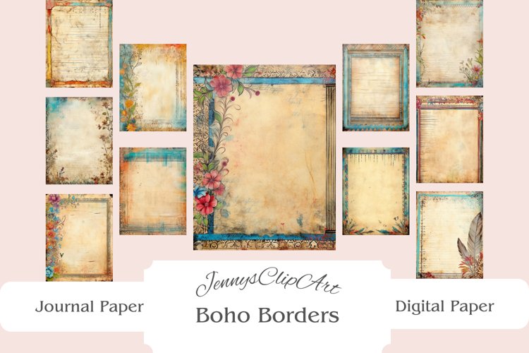 Vintage Boho Borders Journal Papers, Boho Junk Journal Pages
