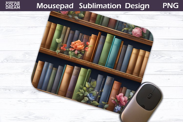 Books Floral MousePad Sublimation | Book Lover Mouse Pad