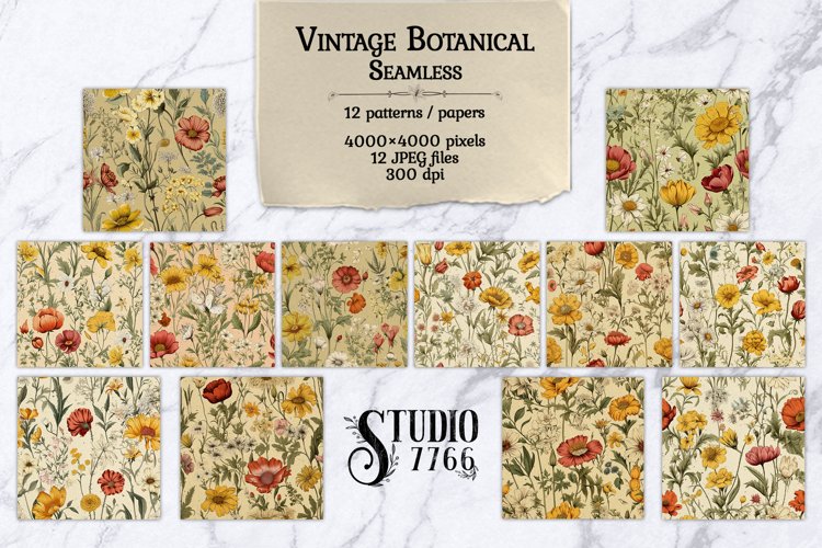 Vintage Botanical Seamless Digital Paper