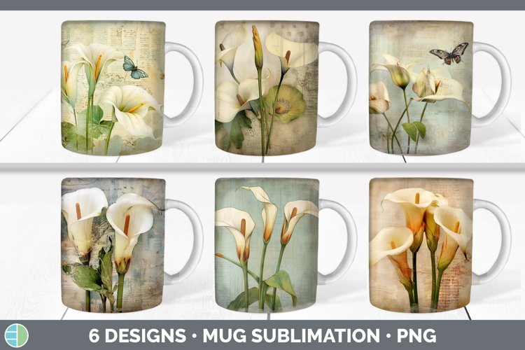 Vintage Calla Lily Flowers Mug Wrap | Sublimation Coffee Cup