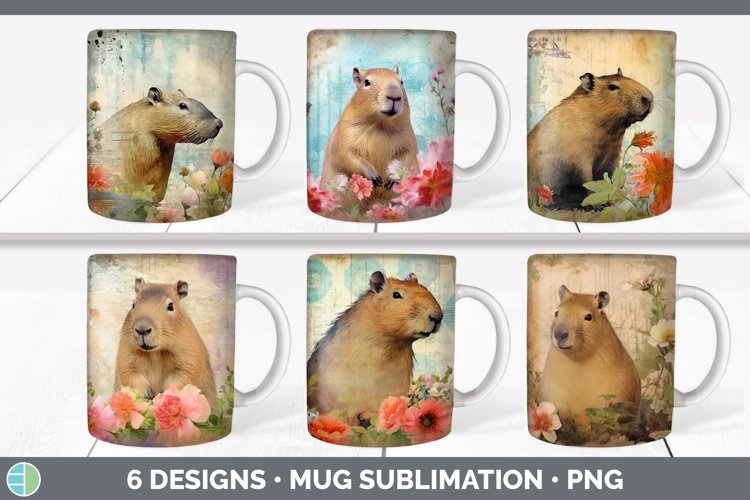 Vintage Capybara Mug Wrap | Sublimation Coffee Cup Designs B