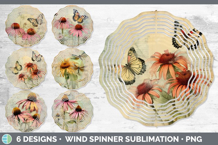 Vintage Coneflower Flowers Wind Spinner | Sublimation Spinne