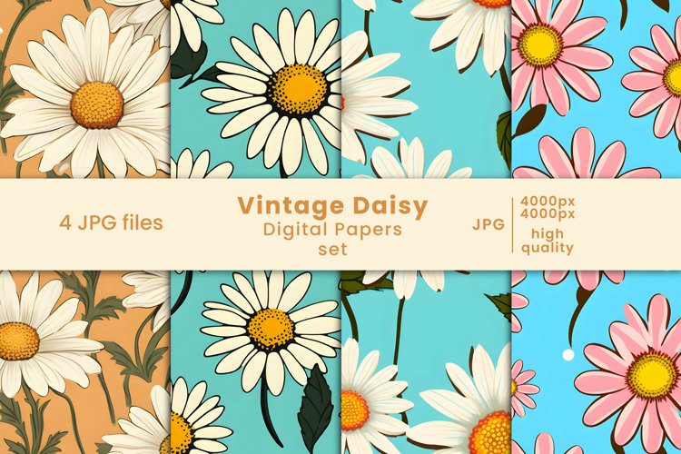 vintage daisy floral digital papers and flower patterns