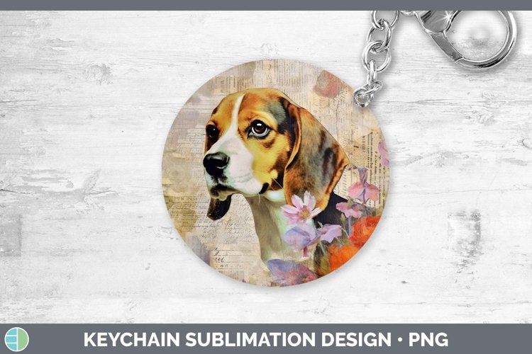 Vintage Decoupage Beagle Keychain Sublimation Keyring Design