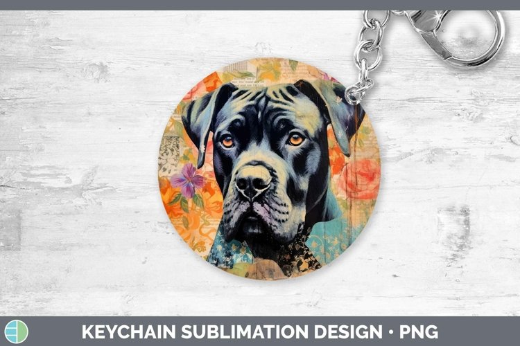 Vintage Decoupage Cane Corso Keychain Sublimation Keyring De