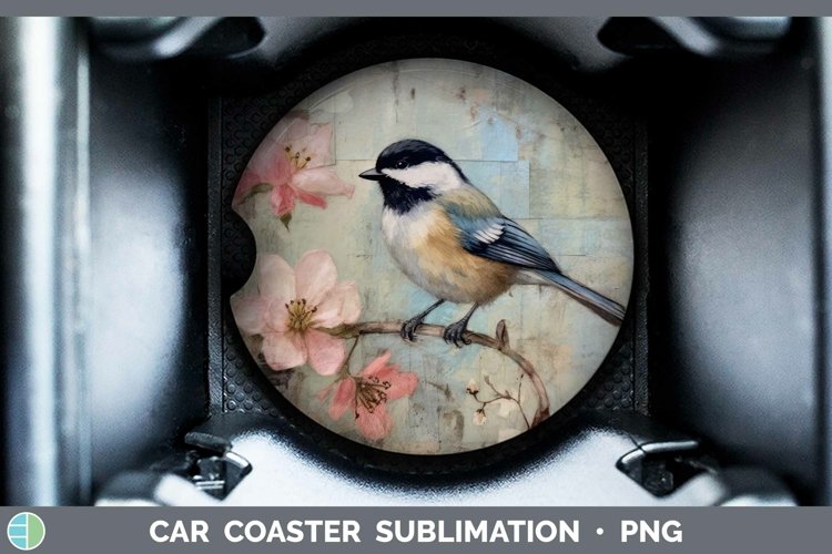 Vintage Decoupage Chickadee Car Coaster | Sublimation Coaste