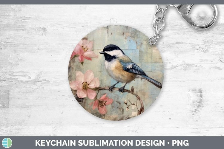 Vintage Decoupage Chickadee Keychain | Sublimation Keyring D