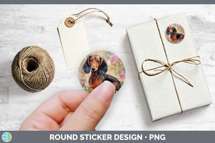 Vintage Decoupage Dachshund Stickers | Round Labels Designs