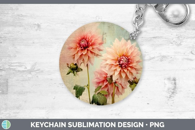 Vintage Decoupage Dahlia Keychain | Sublimation Keyring Desi