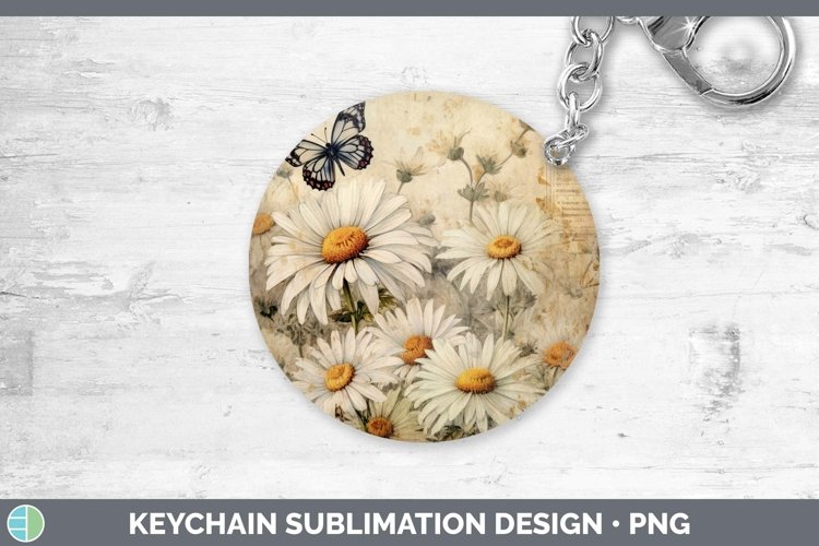 Vintage Decoupage Daisy Keychain Sublimation Keyring Designs
