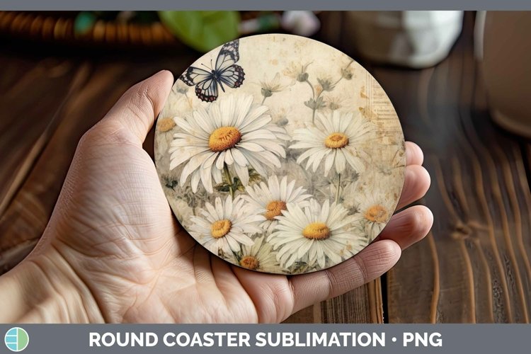 Vintage Decoupage Daisy Round Coaster Sublimation Coaster De
