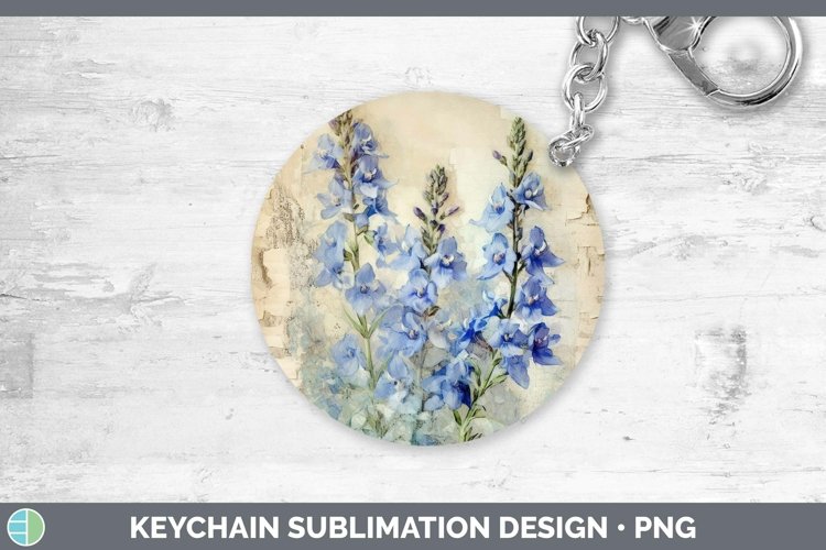 Vintage Decoupage Delphinium Keychain | Sublimation Keyring
