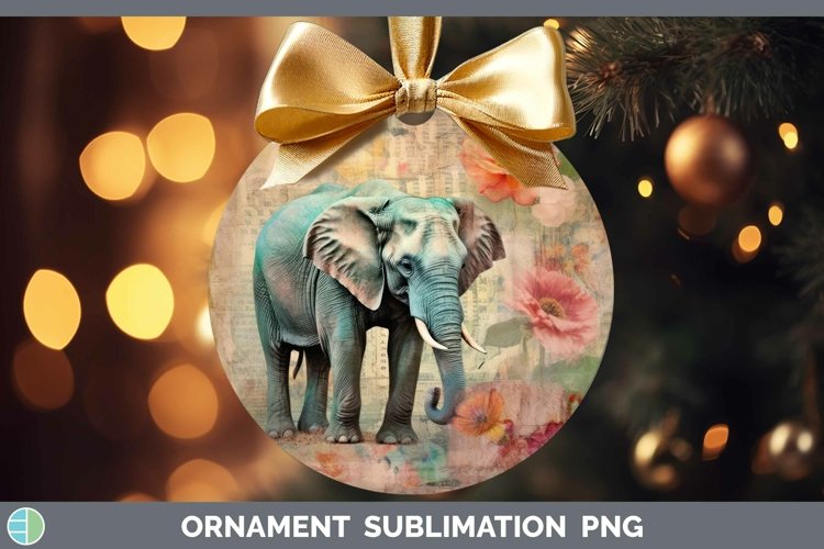Vintage Decoupage Elephant Ornament Sublimation Bauble Desig