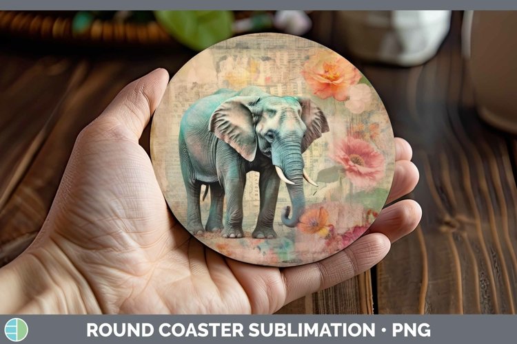 Vintage Decoupage Elephant Round Coaster Sublimation Coaster