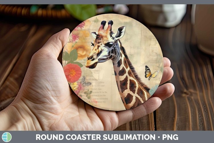 Vintage Decoupage Giraffe Round Coaster Sublimation Coaster
