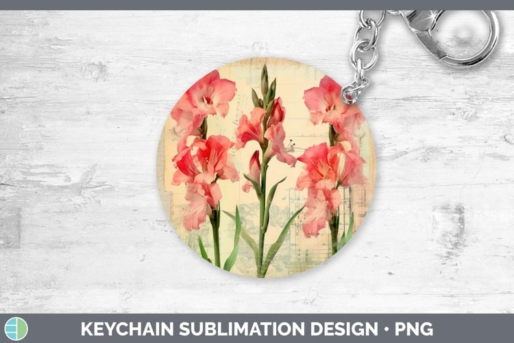 Vintage Decoupage Gladiolus Keychain | Sublimation Keyring D