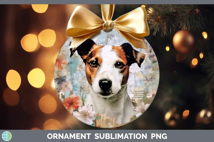 Vintage Decoupage Jack Russell Terrier Ornament Sublimation