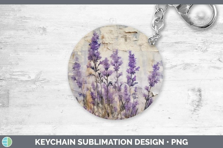 Vintage Decoupage Lavender Keychain | Sublimation Keyring De