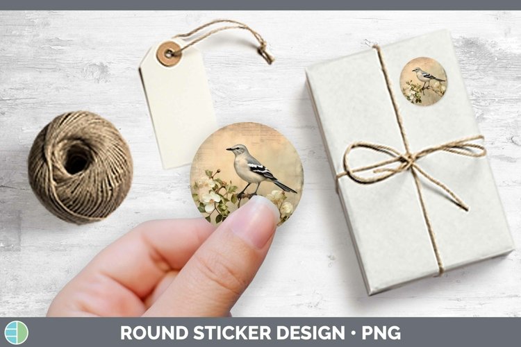 Vintage Decoupage Mockingbird Stickers | Round Labels Design