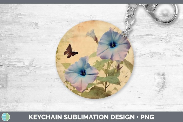 Vintage Decoupage Morning Glory Keychain Sublimation Keyring