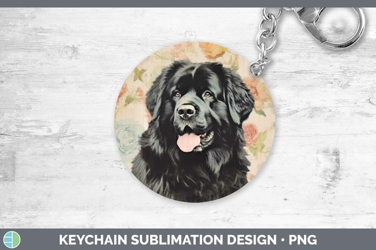 Vintage Decoupage Newfoundland Keychain Sublimation Keyring