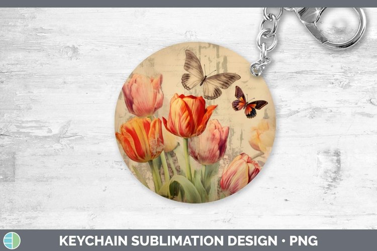Vintage Decoupage Tulip Keychain Sublimation Keyring Designs