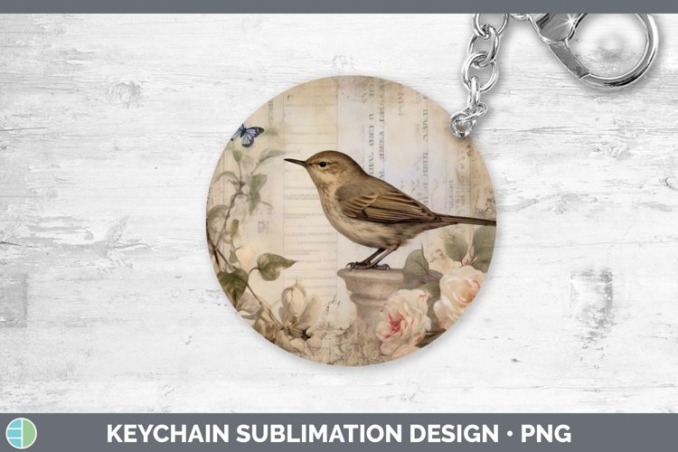 Vintage Decoupage Wren Keychain | Sublimation Keyring Design