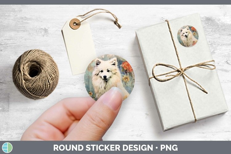 Vintage Dogs American Eskie Dog Stickers | Round Labels Desi