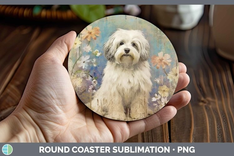 Vintage Dogs Havanese Dog Round Coaster Sublimation Coaster