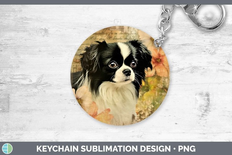Vintage Dogs Japanese Chin Dog Keychain Sublimation Keyring