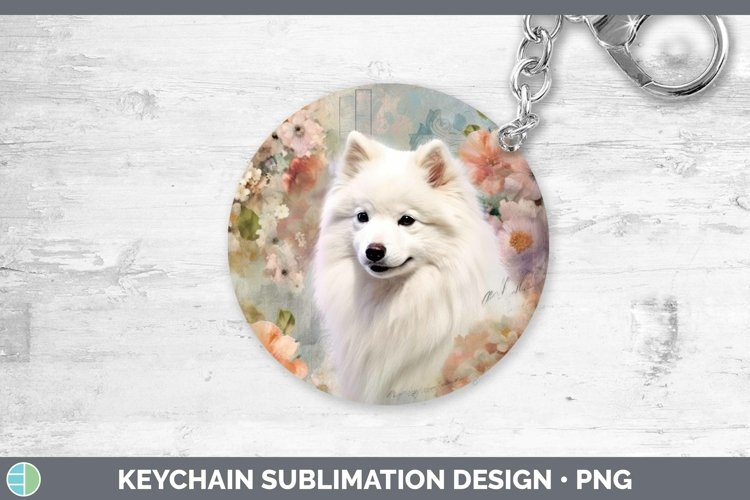 Vintage Dogs Japanese Spitz Dog Keychain Sublimation Keyring