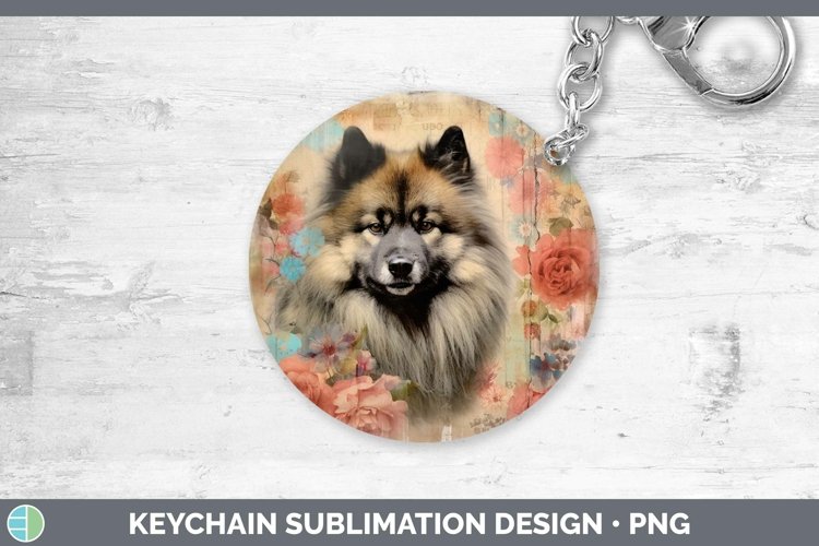 Vintage Dogs Keeshond Dog Keychain Sublimation Keyring Desig