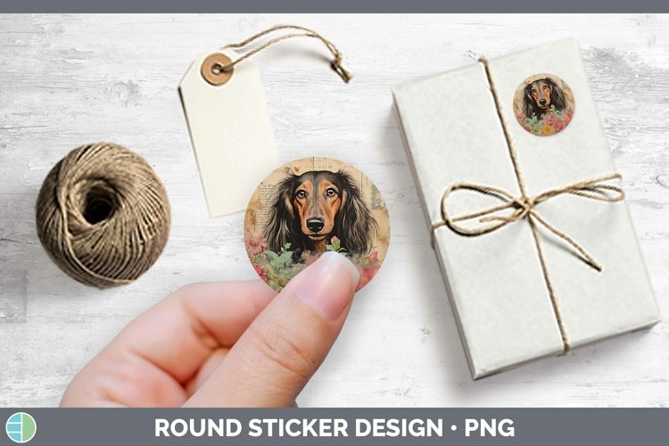 Vintage Dogs Long-haired Dachshund Stickers | Round Labels D