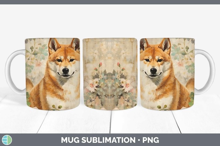 Vintage Dogs Shiba Inu Mug Wrap Sublimation Coffee Cup Desig