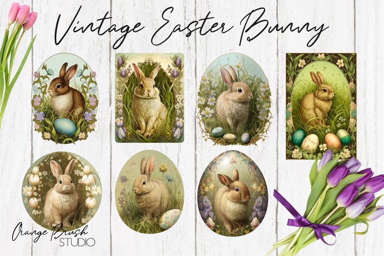 Vintage Easter Bunny Bundle Easter Scrapbooking Clipart