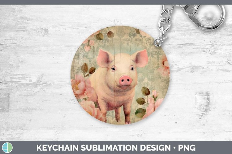 Vintage Farm Pig Keychain Sublimation Keyring Designs