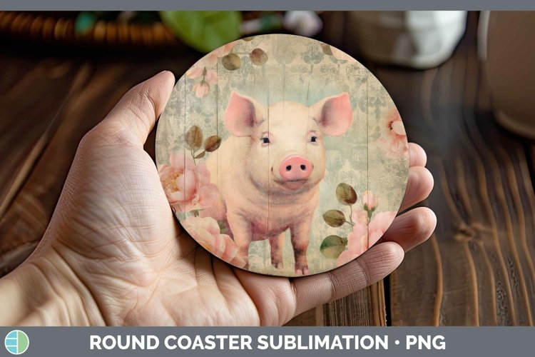 Vintage Farm Pig Round Coaster Sublimation Coaster Designs