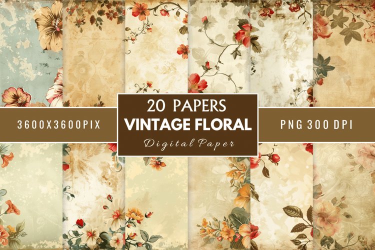 Vintage Floral Digital Paper Bundle