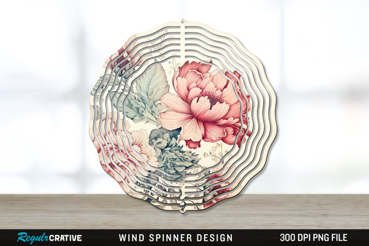 Vintage Flower Wind Spinner Sublimation PNG Design