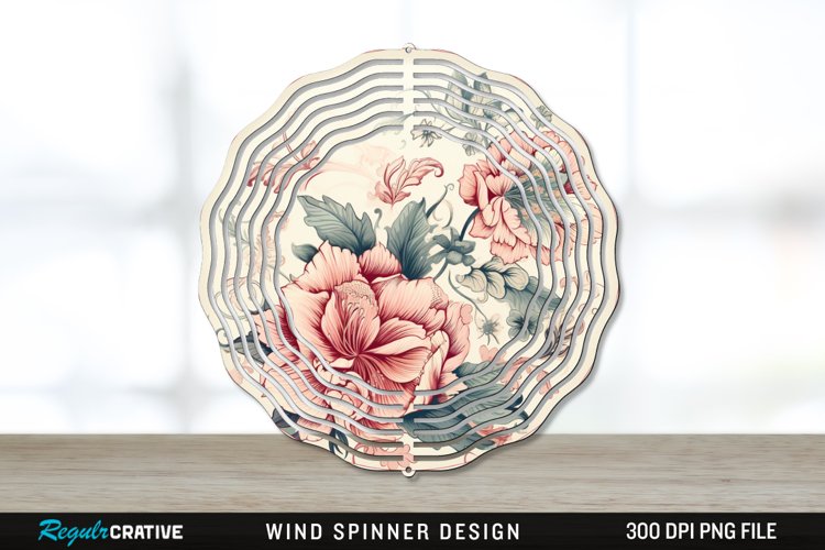 Vintage Flower Wind Spinner Sublimation PNG Design