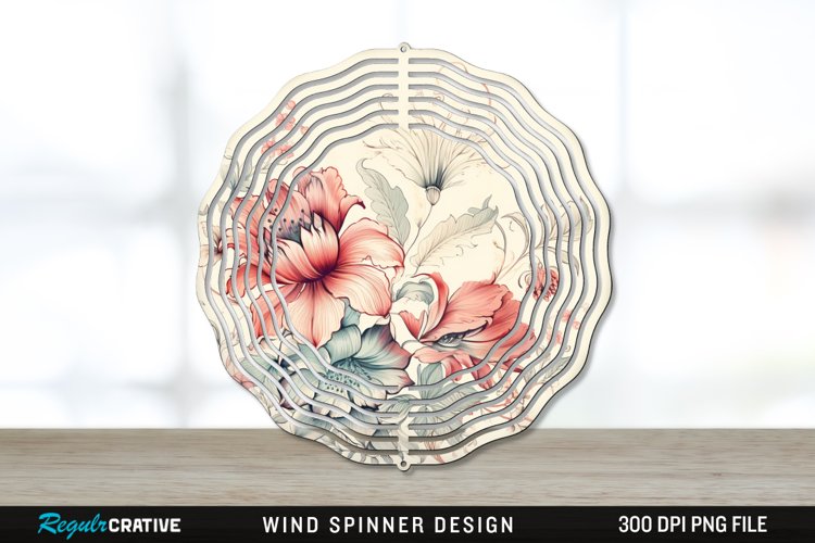 Vintage Flower Wind Spinner Sublimation PNG Design